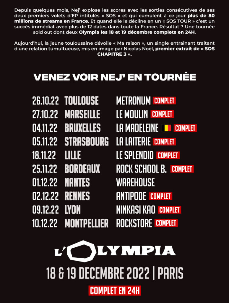 NEJ - Ma raison Nouveau Clip🤍2 CONCERTS A L'OLYMPIA COMPLETS ! (1 en ...